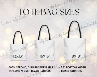 AOP Tote Bag Size Chart, White Tote Bag Size Chart, AOP Canvas Tote Bag Mockup, Tote Bag Size ...