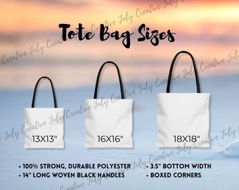 AOP Tote Bag Size Chart, White Tote Bag Size Chart, AOP Canvas Tote Bag Mockup, Tote Bag Size ...
