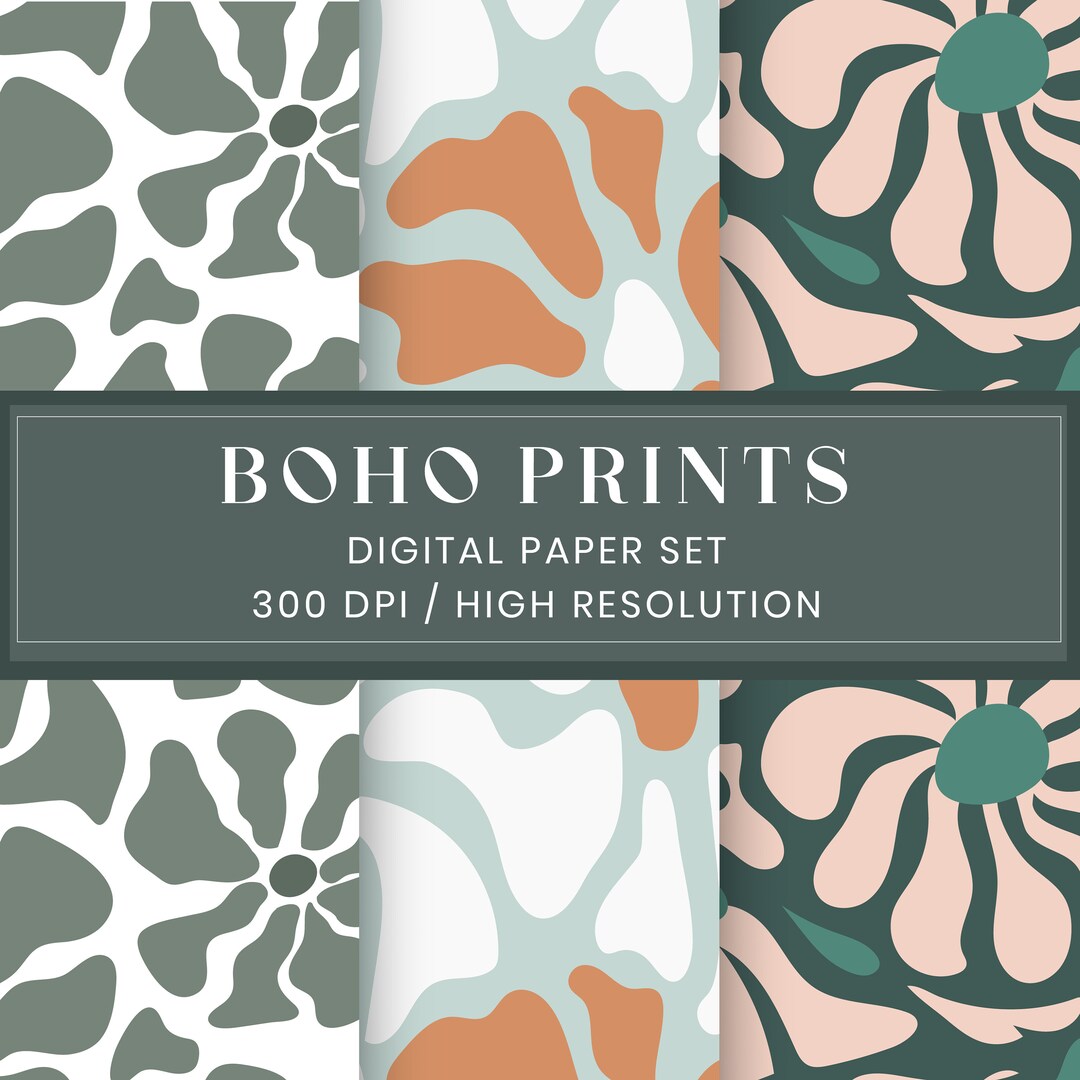Boho Digital Paper Set, Boho Print, Digital Paper, Boho, Digital ...