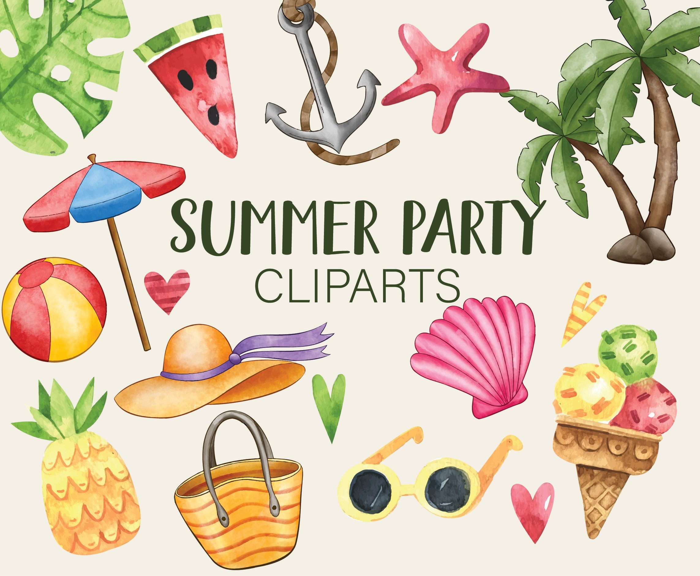 Summer Party Clipart, Summer Clipart, Seasonal Clipart, Instant ...