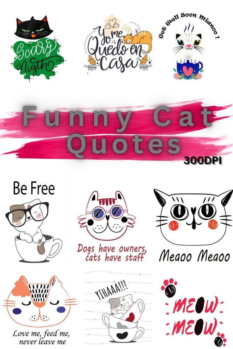 Funny Cat Quotes Svg Bundle, Cat Svg, Kitten Svg, Cat Lady Svg, Crazy ...
