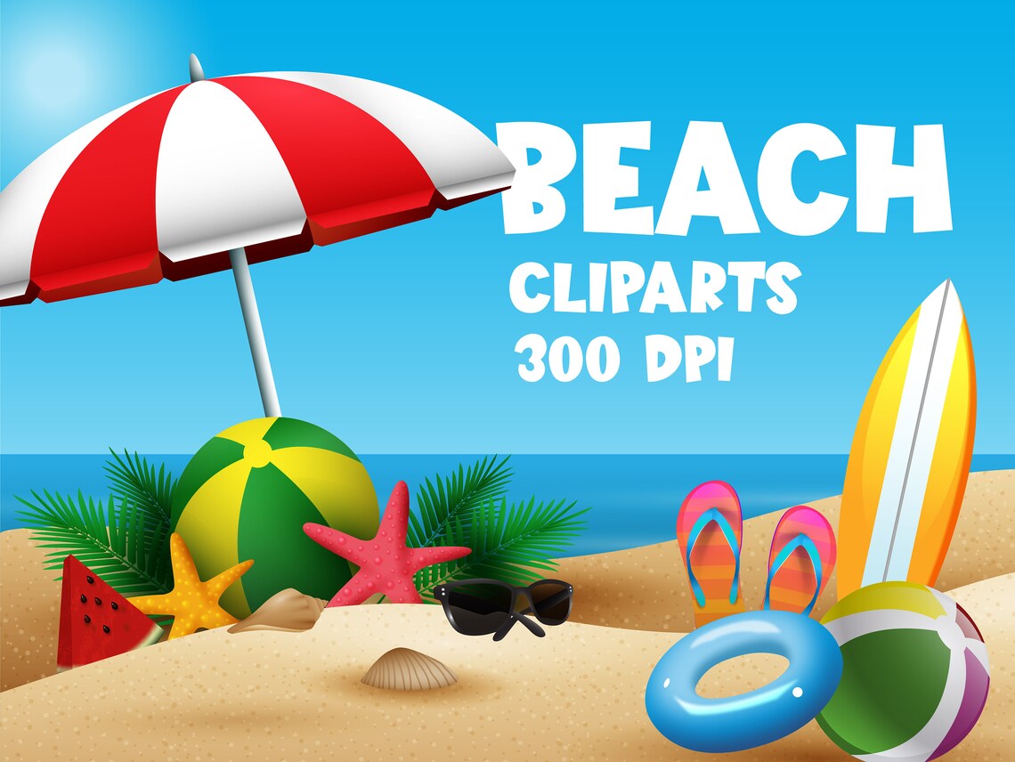 Beach Clipart Set, Summer, Clip Art Set, Instant Download, PNG, Beach ...