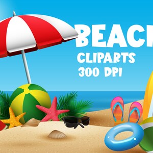 Beach Clipart Set, Summer, Clip Art Set, Instant Download, PNG, Beach ...