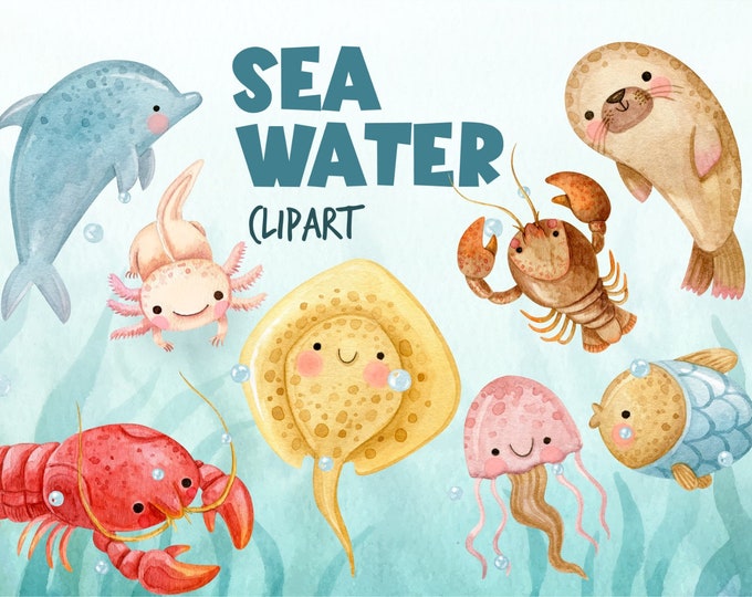 Watercolor Sea Animals Nursery Marine Life Clipart PNG Sealife Clipart ...