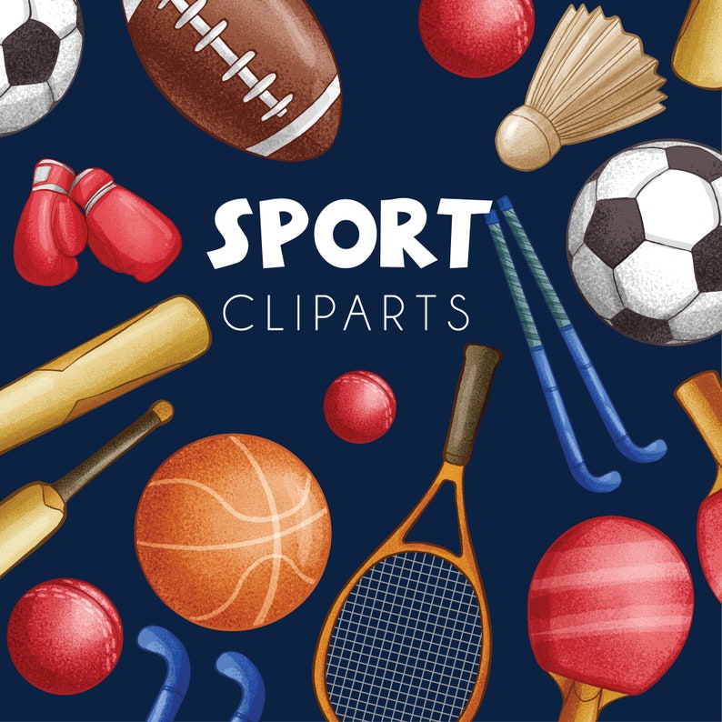 Watercolor Sports Clipart, Football, Basketball, Baseball, Soccer ...