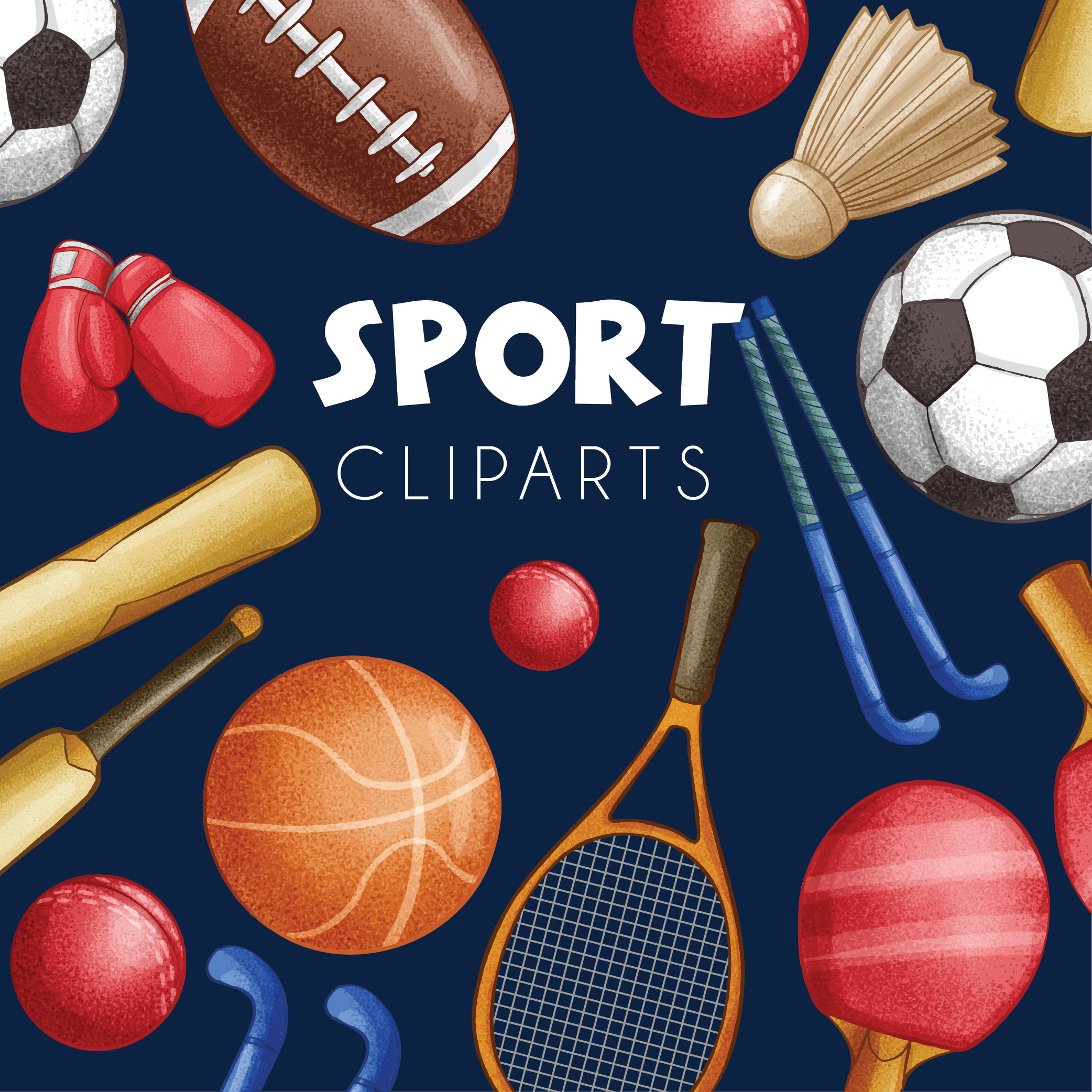 Watercolor Sports Clipart, Football, Basketball, Baseball, Soccer ...