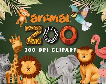 Safari Zoo Animals Clipart, Zoo Keeper, Jungle Animals, Monkey, Giraffe ...