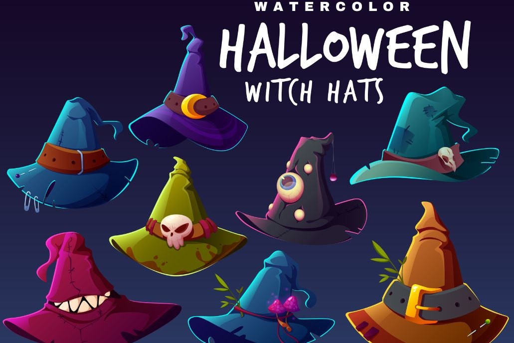 Witch Clipart, Witch Hat Clipart, Watercolor, Halloween, Clip Art ...