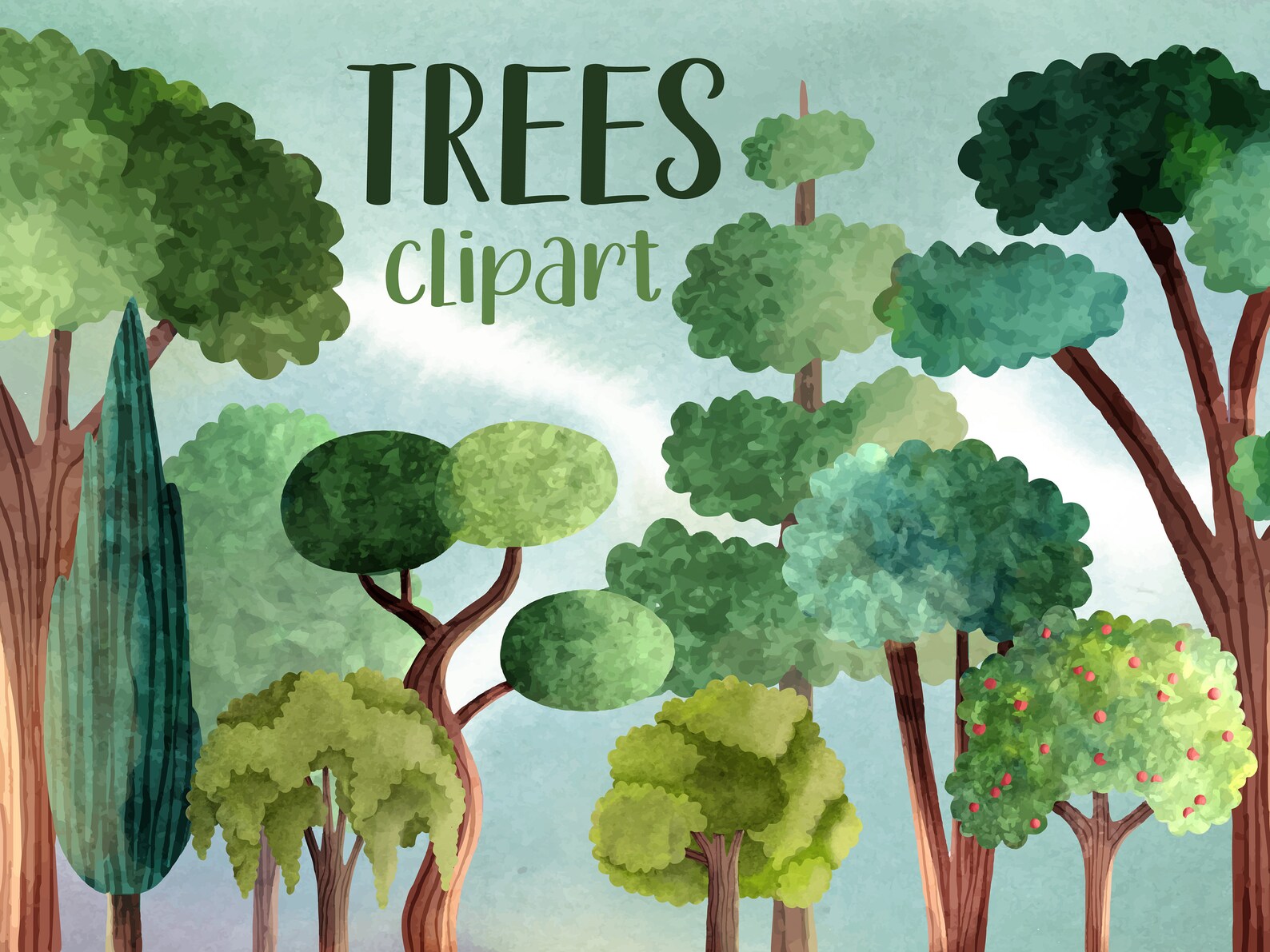Trees Clipart, Spring Clipart, Tree Clipart, Bush Clipart, Seasonal ...