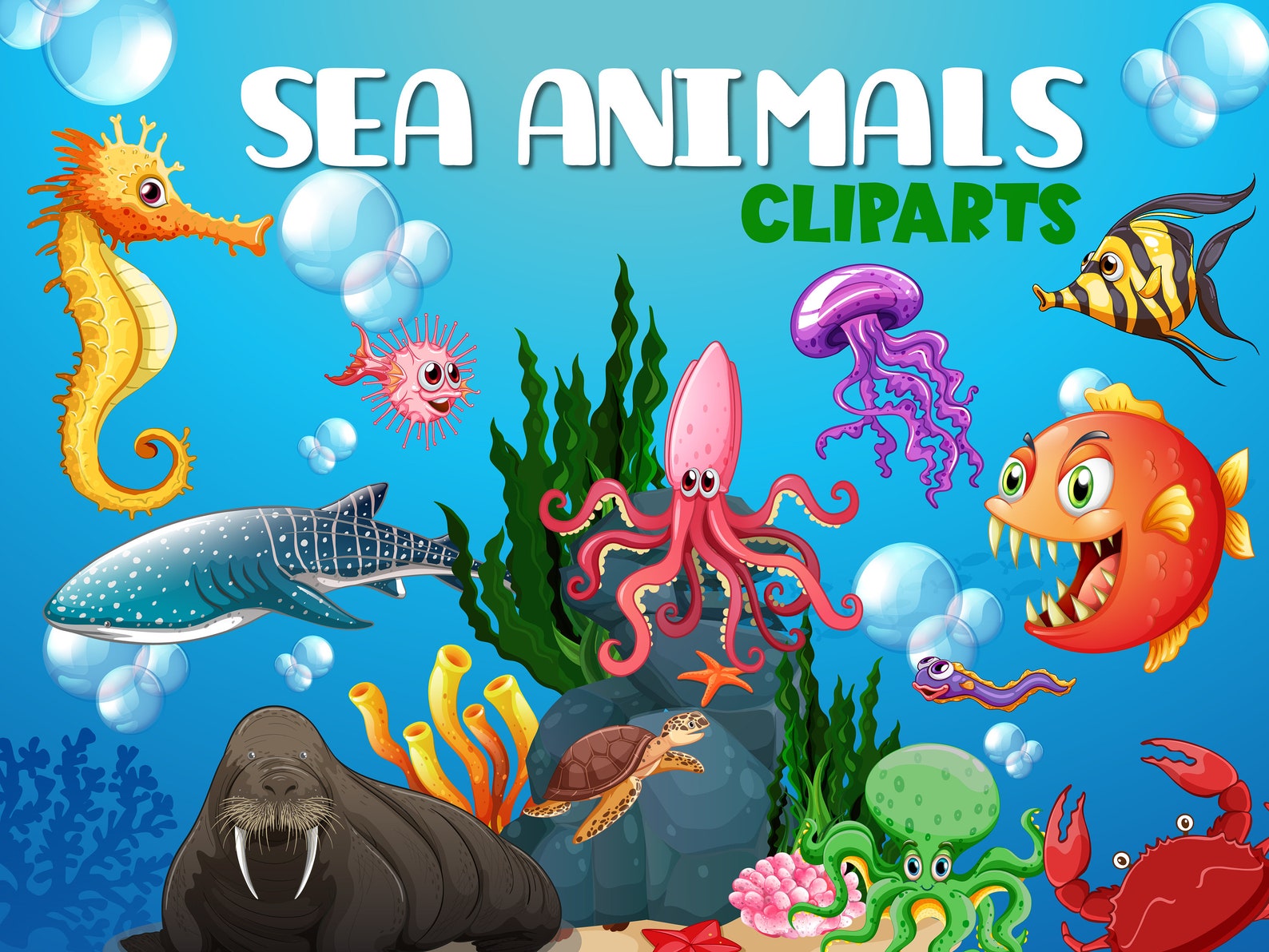 Sea Animal Clipart, Sea Animal Clip Art, Sea Creatures Cliparts, Fish ...