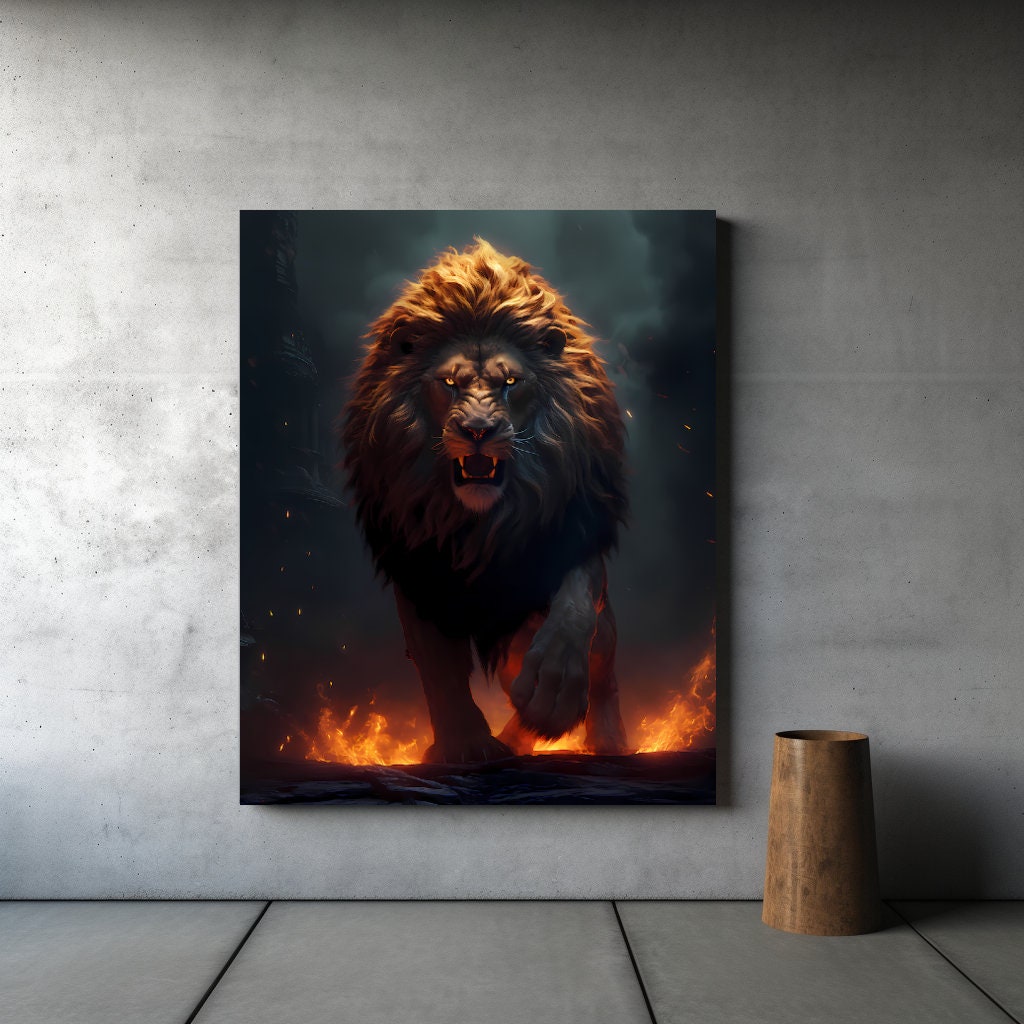 Fiery Lion AI Art Print, Fantasy Home Decor (digital Download) - Etsy