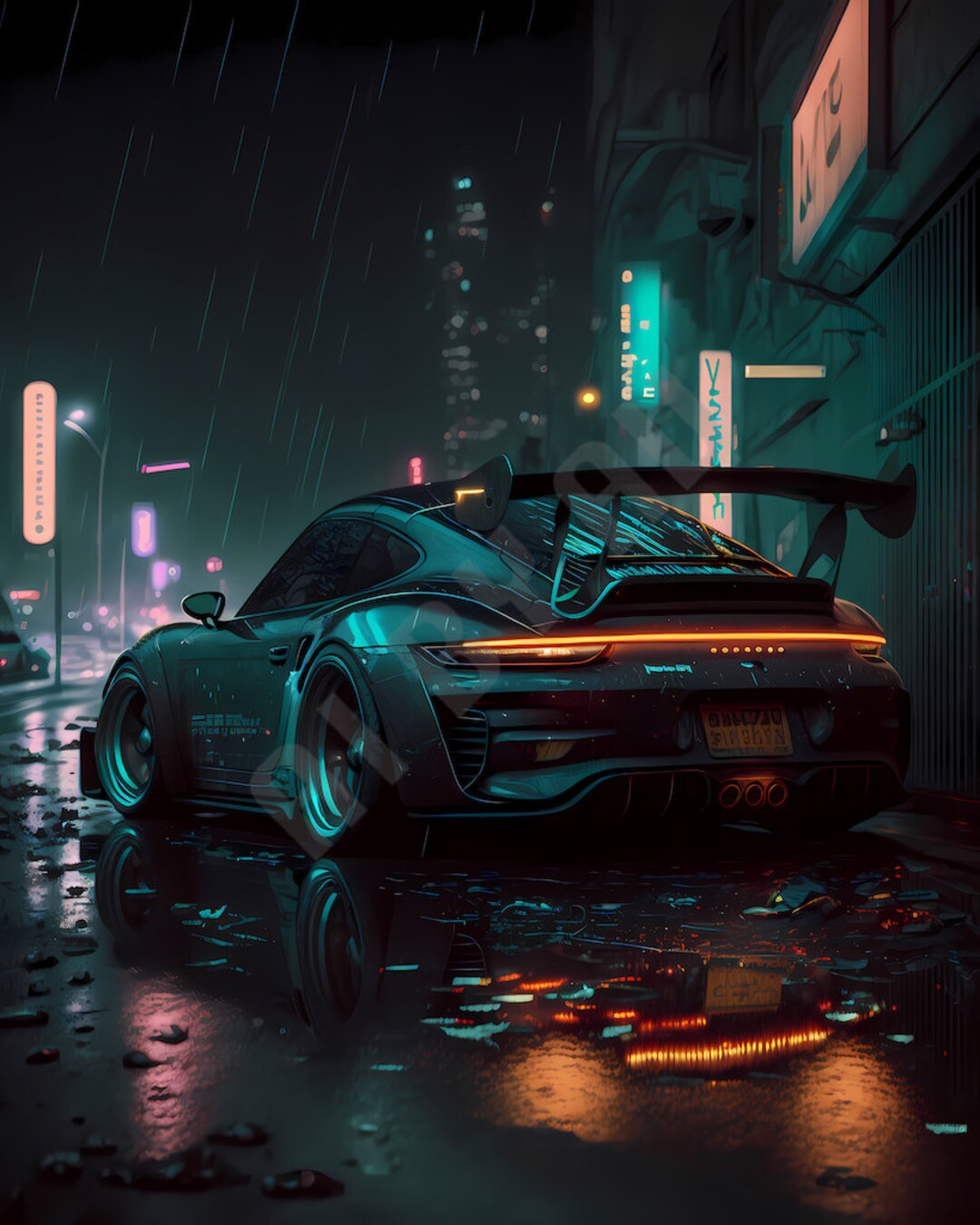 Cyberpunk Porsche Art Print, AI Generated Car Poster (digital Download ...