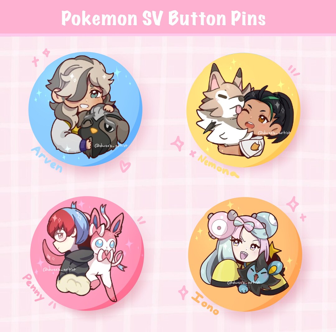 Pokemon Scarlet & Violet Character Badges - Arven, Nemona, Penny, Iono ...