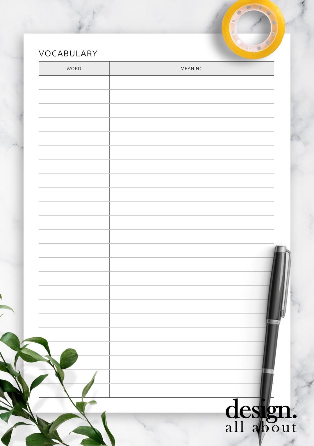 Vocabulary & Definitions Template - Etsy