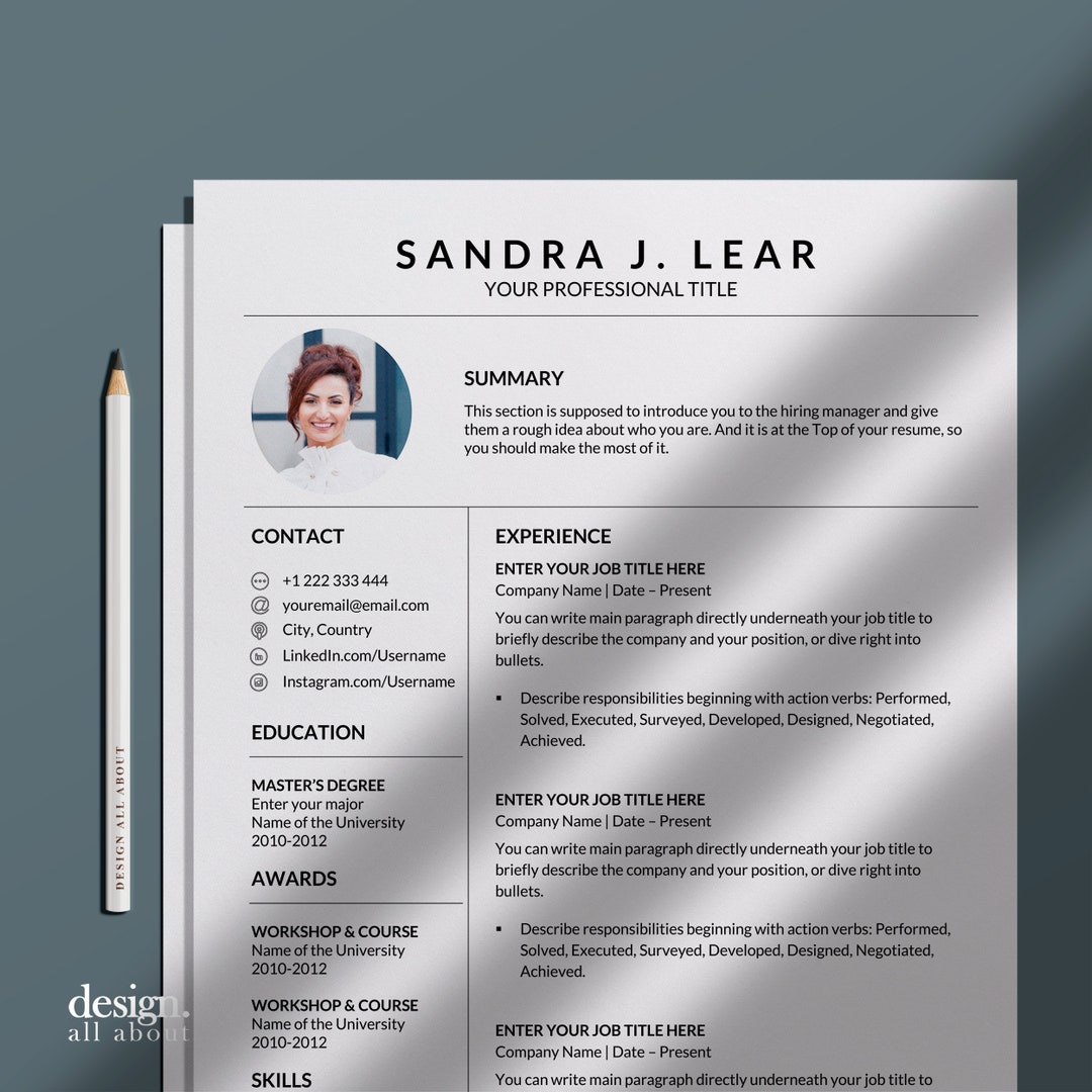 Sandra Resume Template Cv Template Modern Cv Professional - Etsy Australia