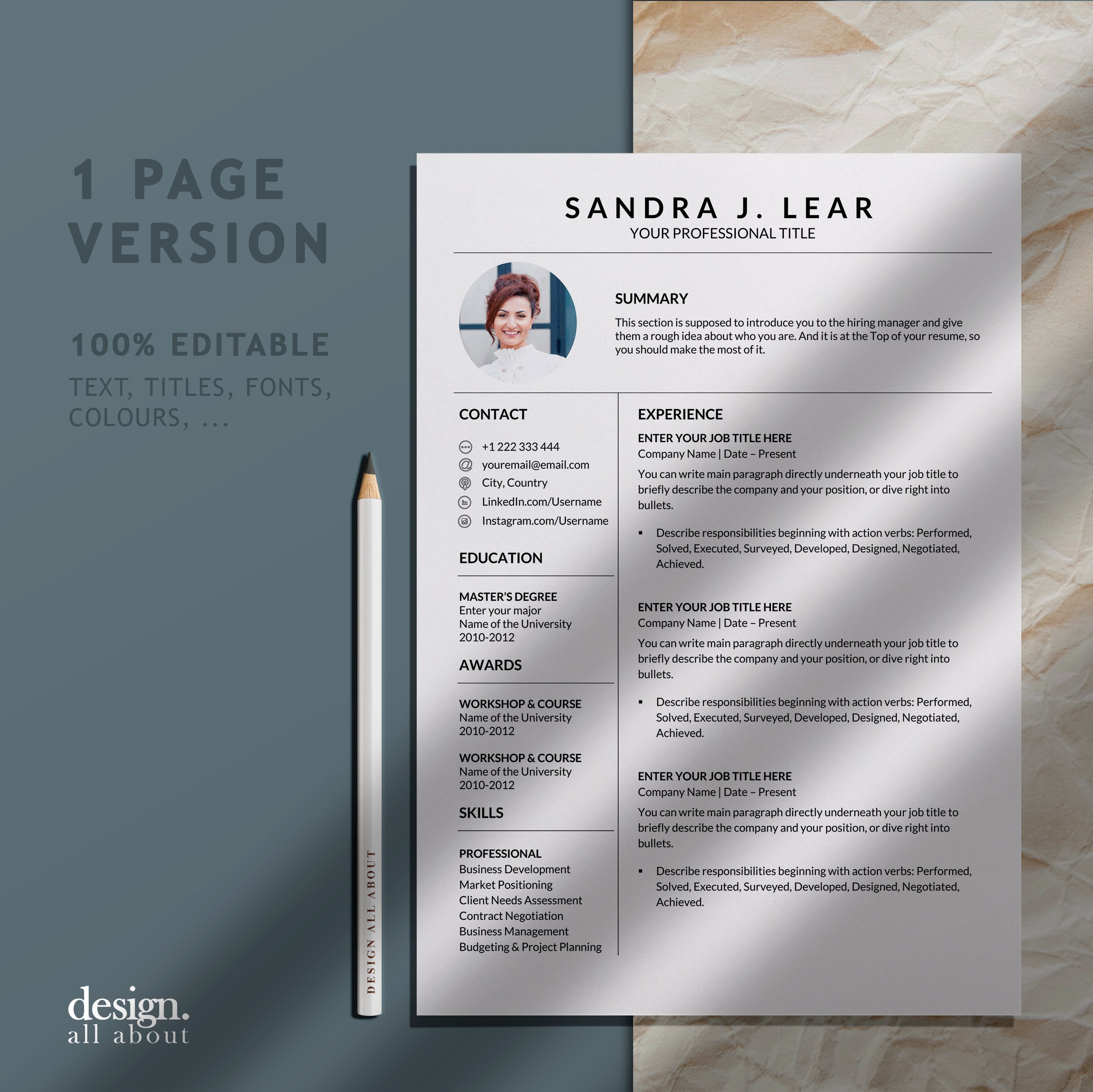 Sandra Resume Template Cv Template Modern Cv Professional - Etsy Australia