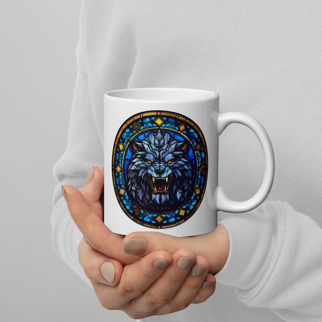 Werewolf Mug 4, Stained Glass Style Coffee Mug Tea Cup, Fantasy Alpha ...
