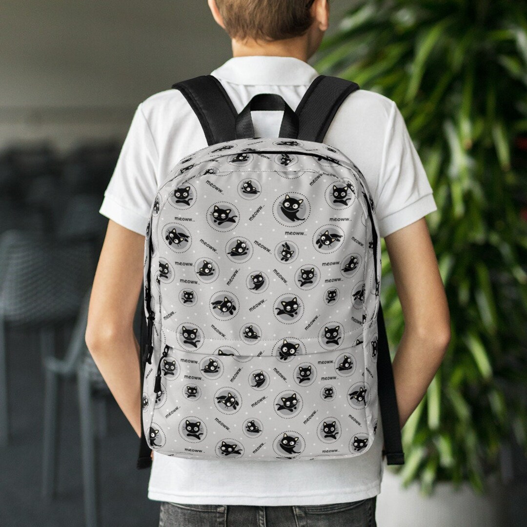 Kawaii Cat Backpack, Cute Black Cat Meow Back to School Book Bag ...
