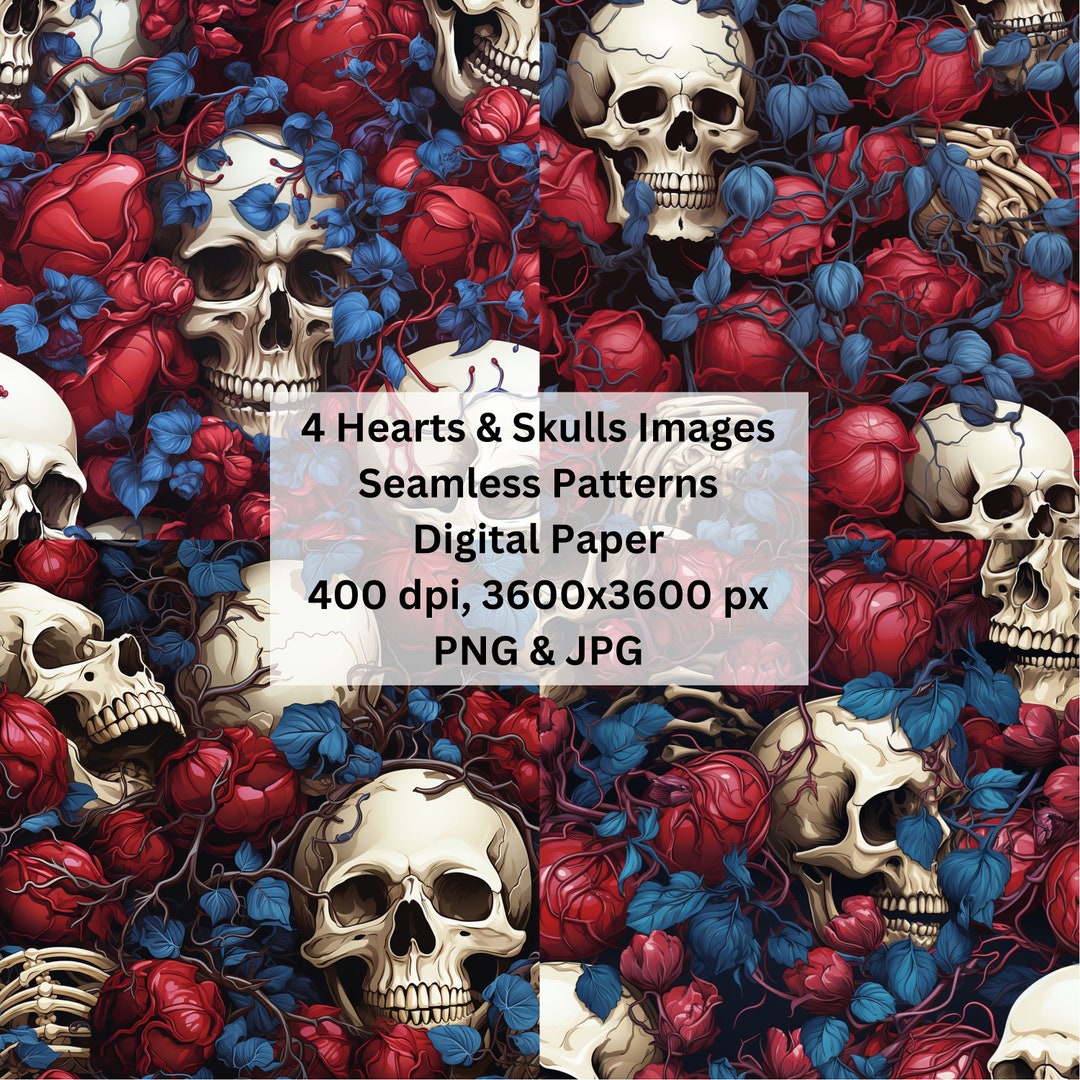 Hearts & Skulls 1, Gothic Dead Love Flowers, Death Witch Seamless ...