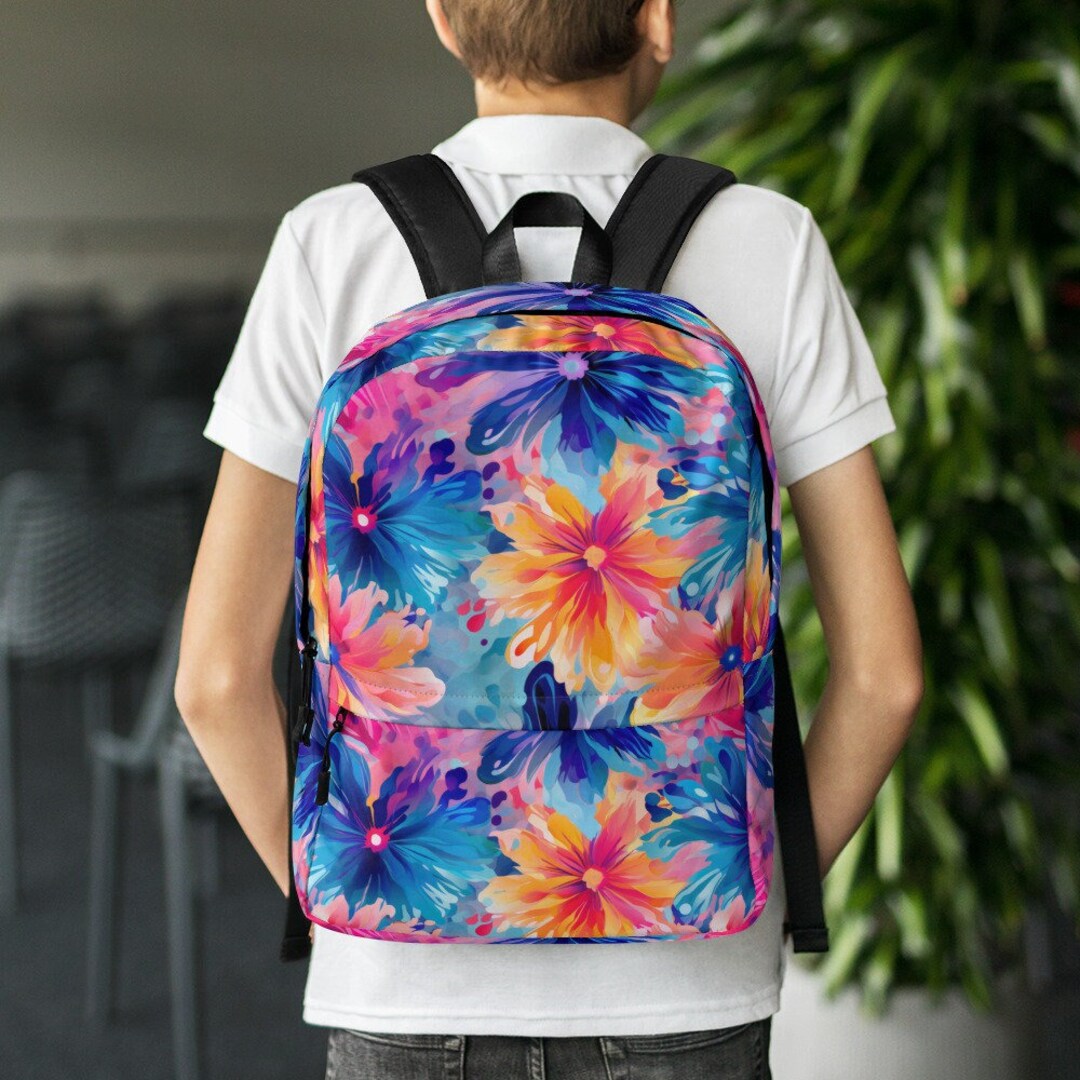 Watercolor Flowers Backpack, Retro Tie Dye Style Back to School Book ...