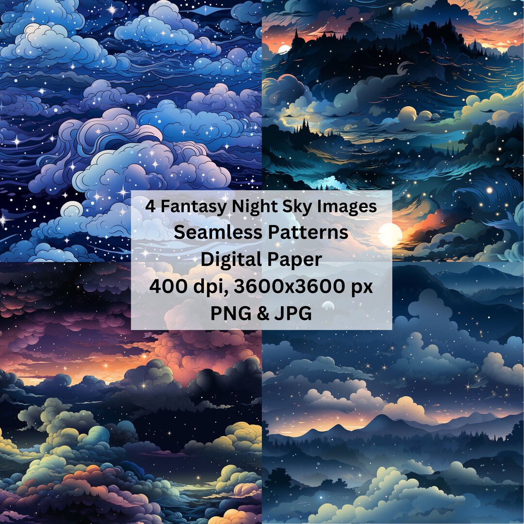 Fantasy Night Sky Digital Paper 2, Seamless Pattern Sublimation, Png ...