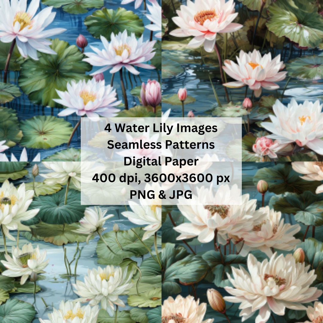 Water Lily 2, Seamless Patterns, Sublimation Png & Jpg, Instant ...