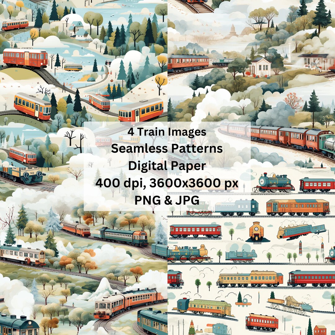Trains Digital Paper 3, Seamless Pattern Sublimation, Png Jpg, Instant ...