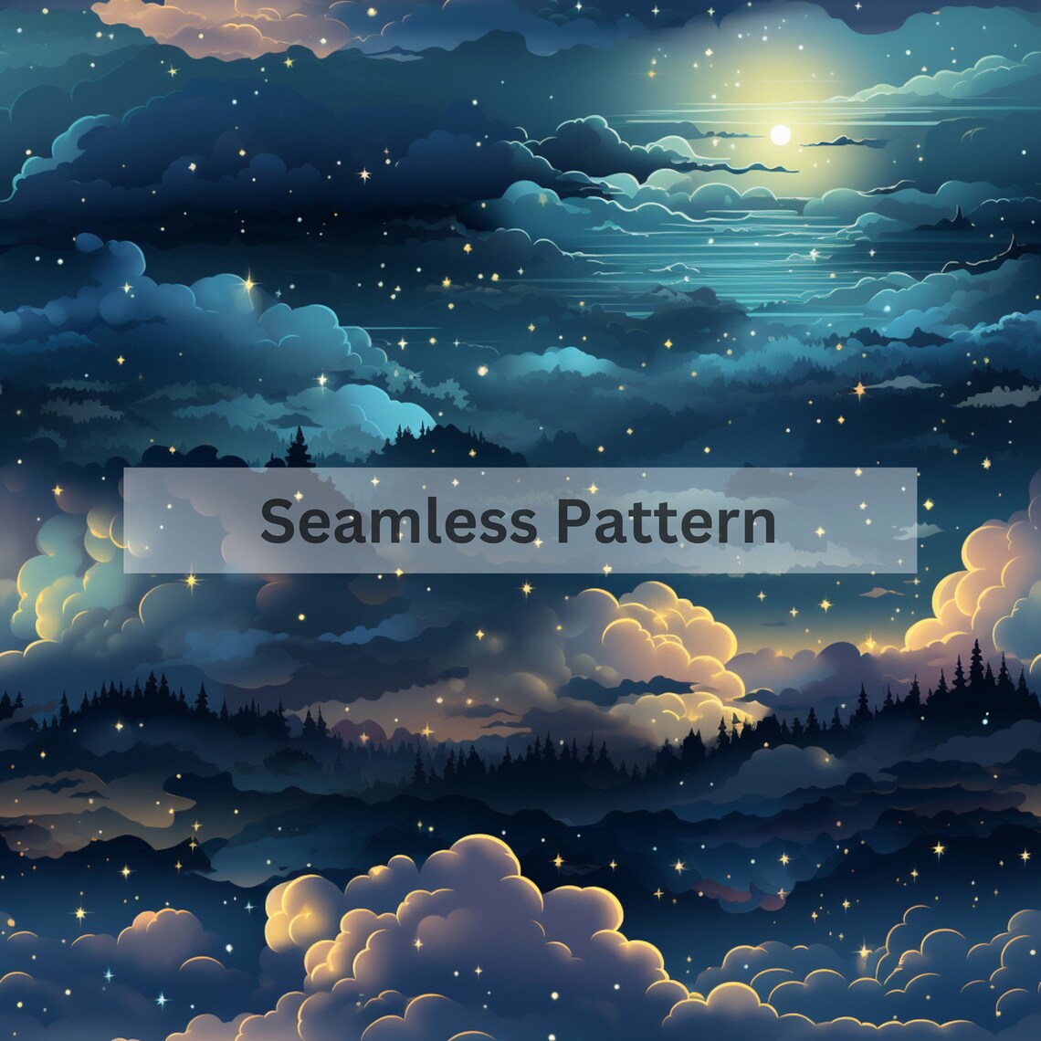 Fantasy Night Sky Digital Paper 1, Seamless Pattern Sublimation, Png ...