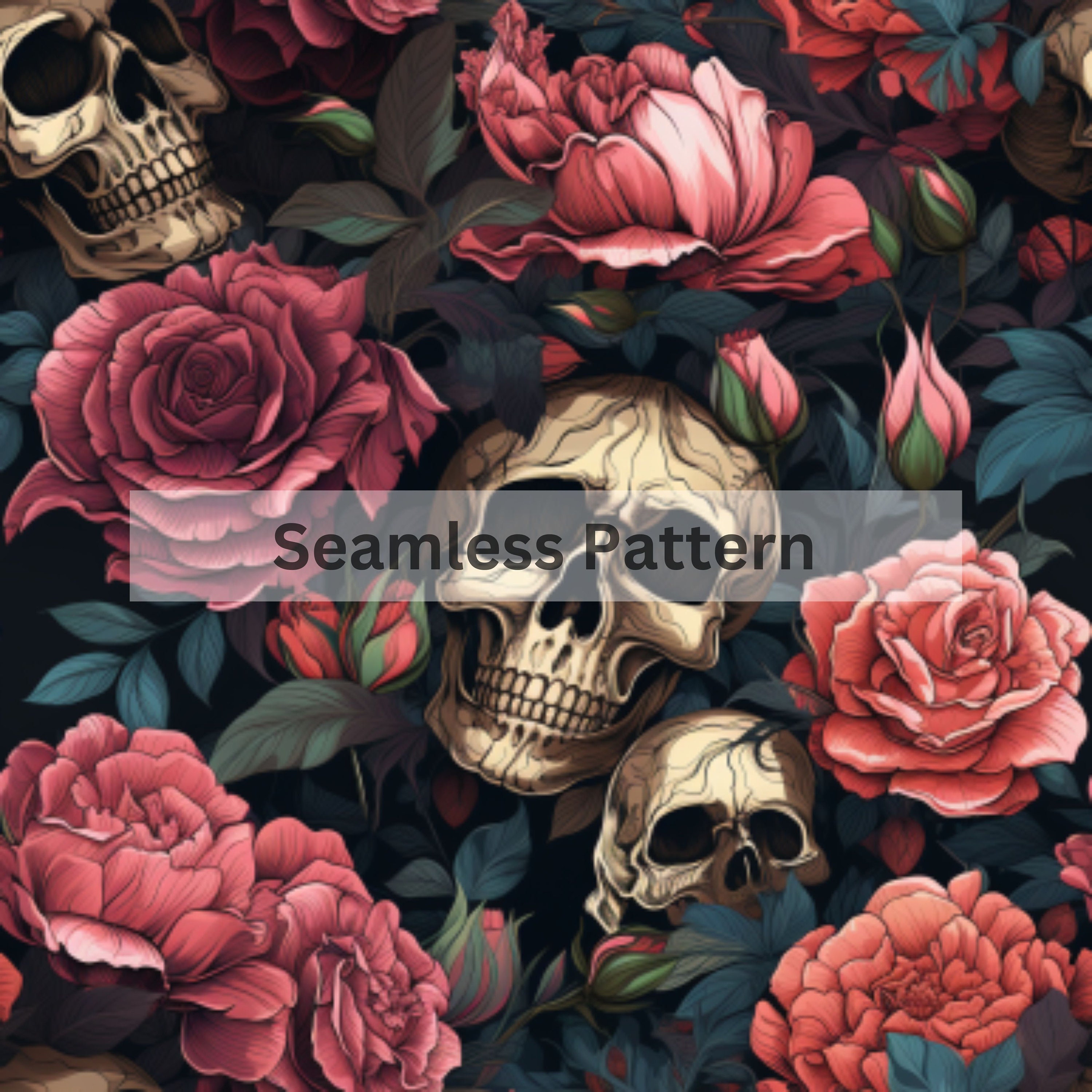 Skulls and Flowers 3, Seamless Patterns, Sublimation, Png & Jpg Format ...