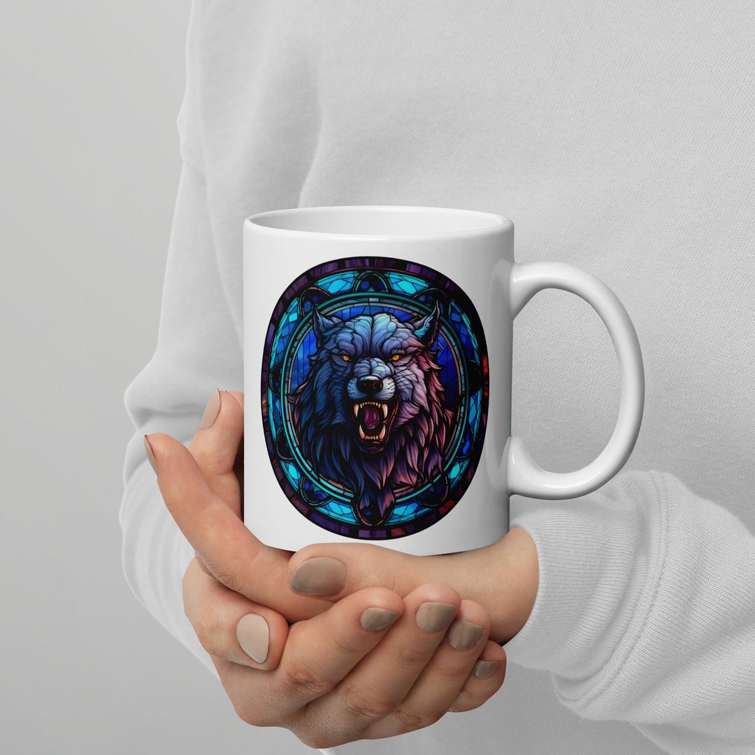 Werewolf Mug 1, Stained Glass Style Coffee Mug Tea Cup, Fantasy Alpha ...