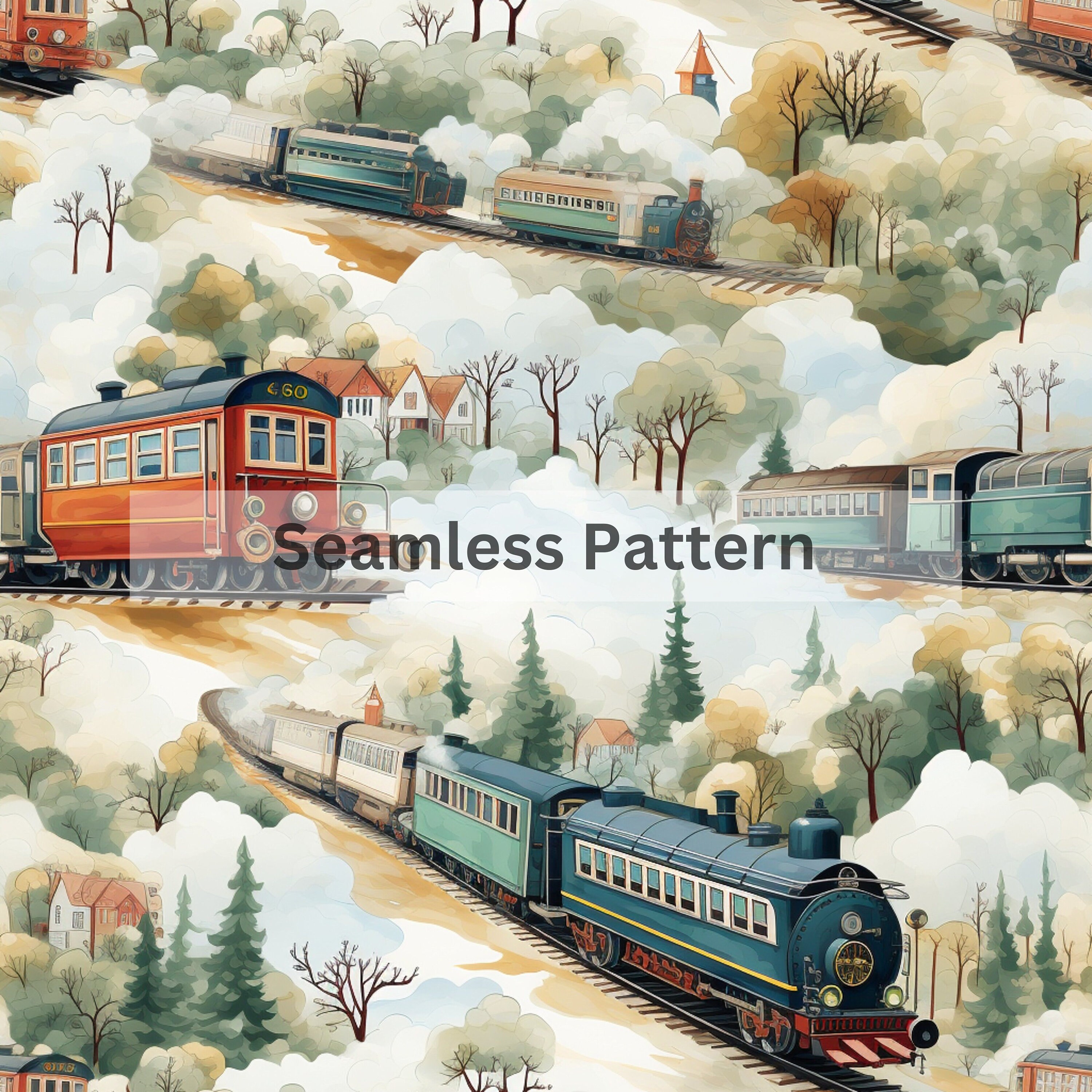 Trains Digital Paper 2, Seamless Pattern Sublimation, Png Jpg, Instant ...