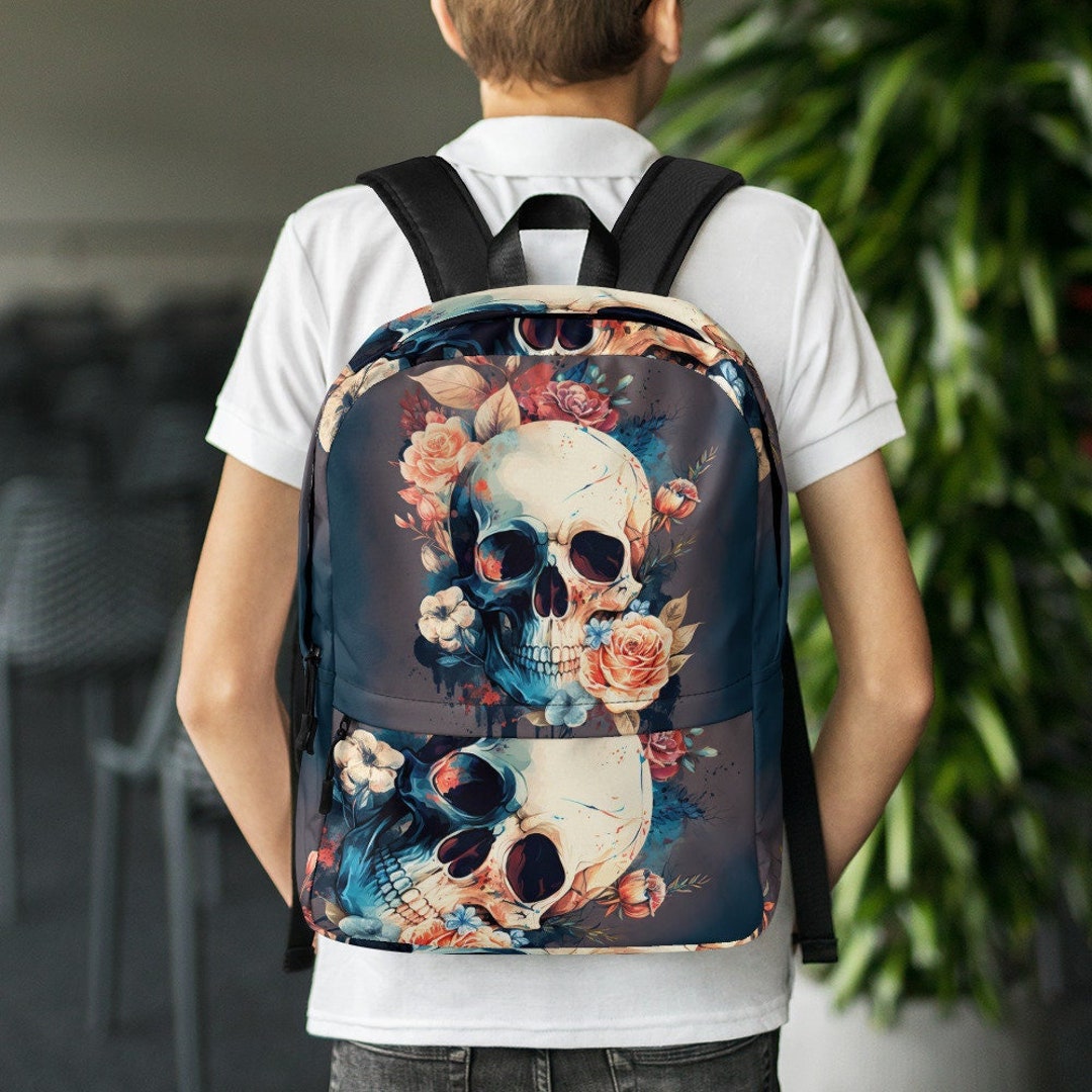Skulls & Roses Backpack 3, Gothic Back to School Book Bag, School ...