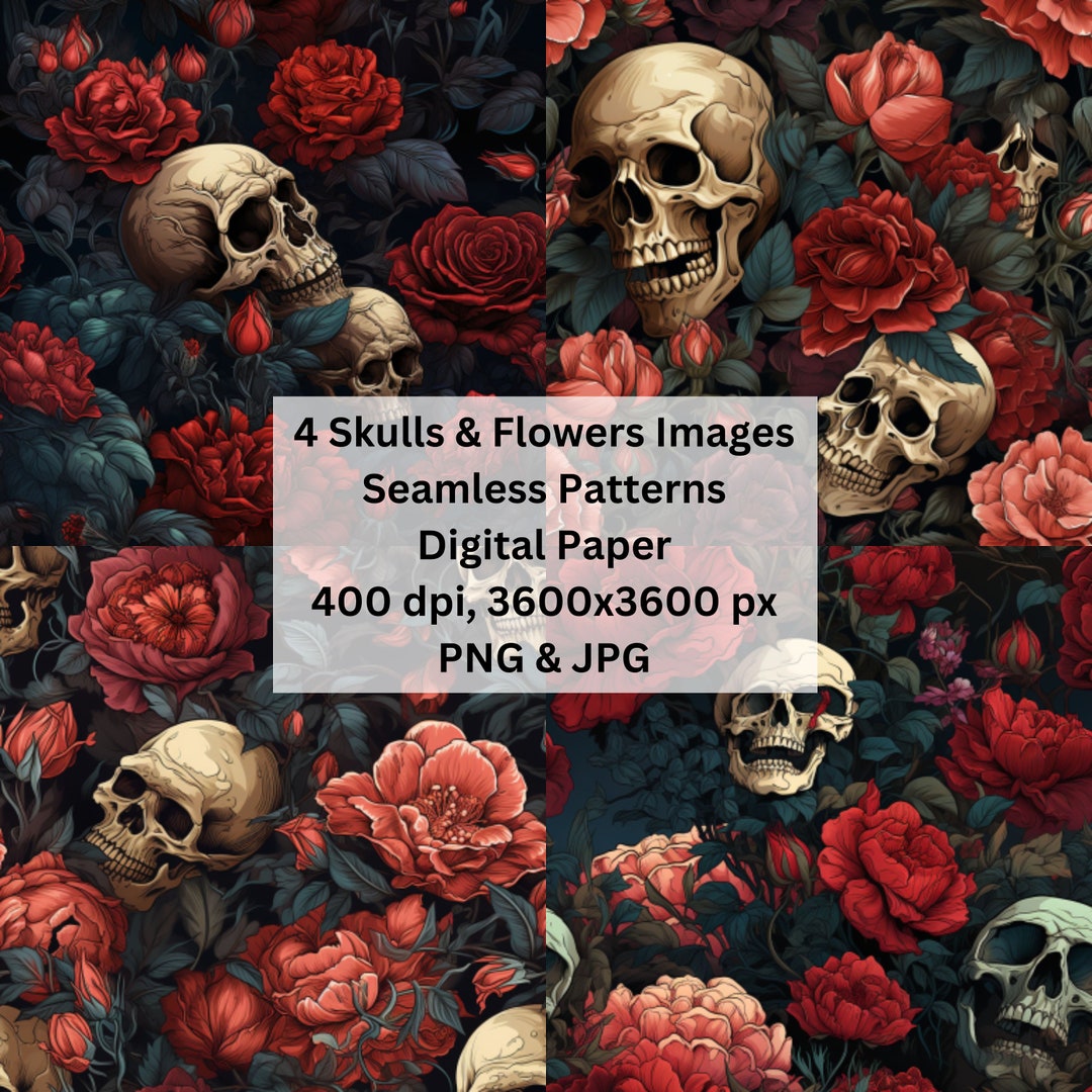 Skulls and Roses 1, Seamless Patterns, Sublimation, Png & Jpg Format ...