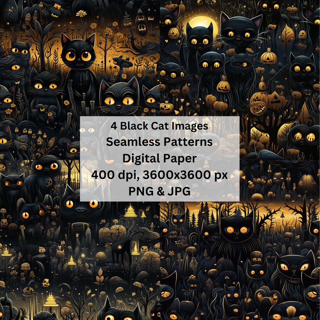 Creepy Black Cats Digital Paper 1, Seamless Pattern Sublimation, Png ...