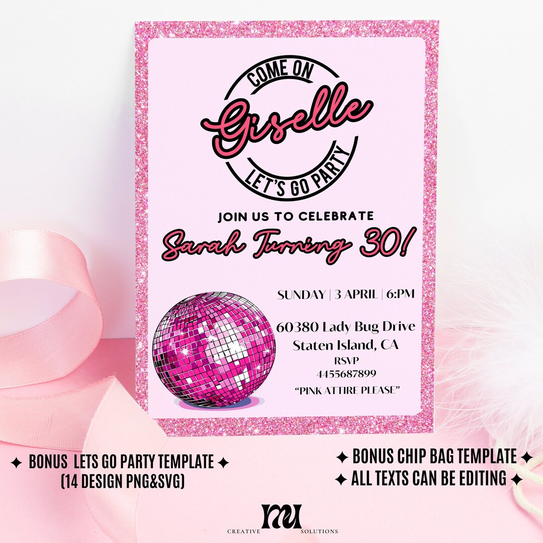 Pink Birthday Invitation, Editable Party Favors, Pink Chip Bag Girl ...