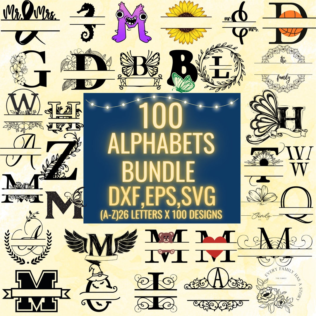 2600 Split Letters Monogram Bundle SVG DXF EPS Cut Files Circle ...