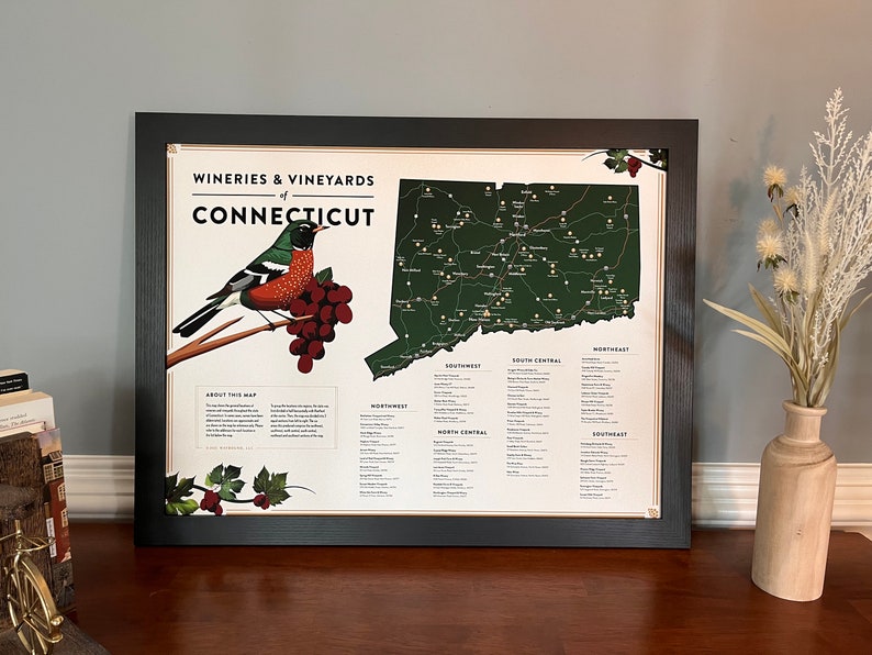 Connecticut Vineyards and Wineries Map Framed - Etsy
