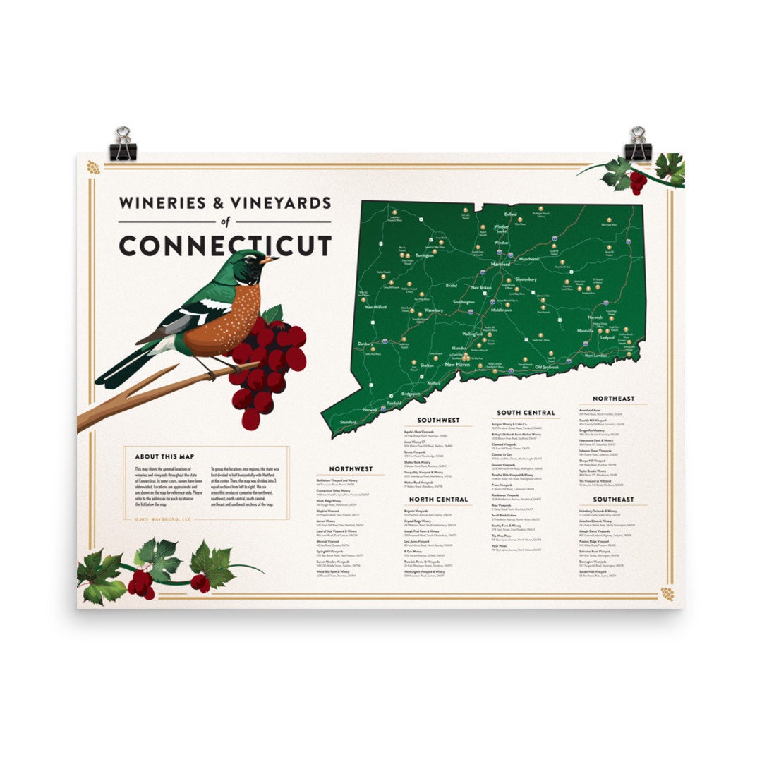 Connecticut Vineyards and Wineries Map - Unframed - Etsy