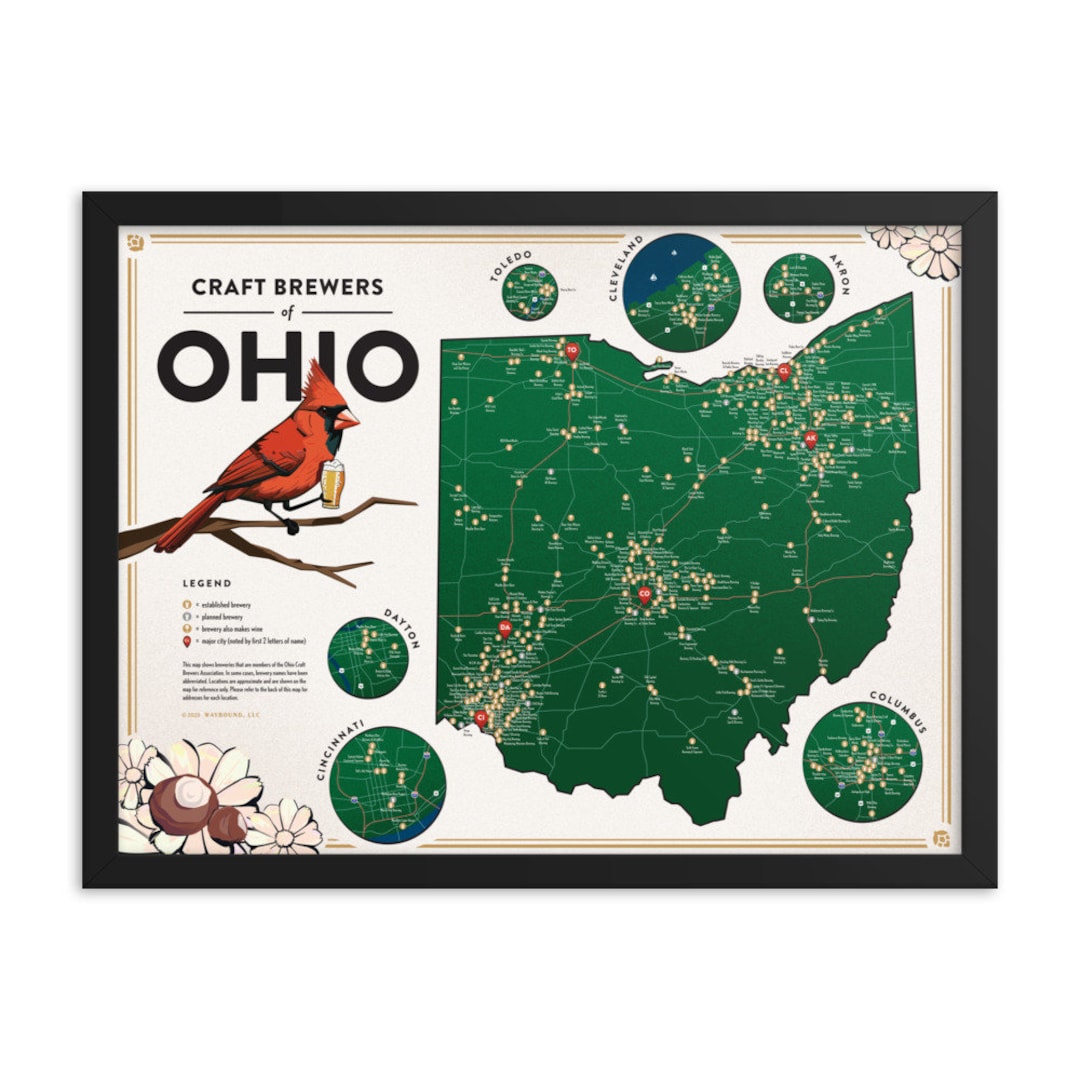 Ohio Craft Brewers Map - Framed - Etsy
