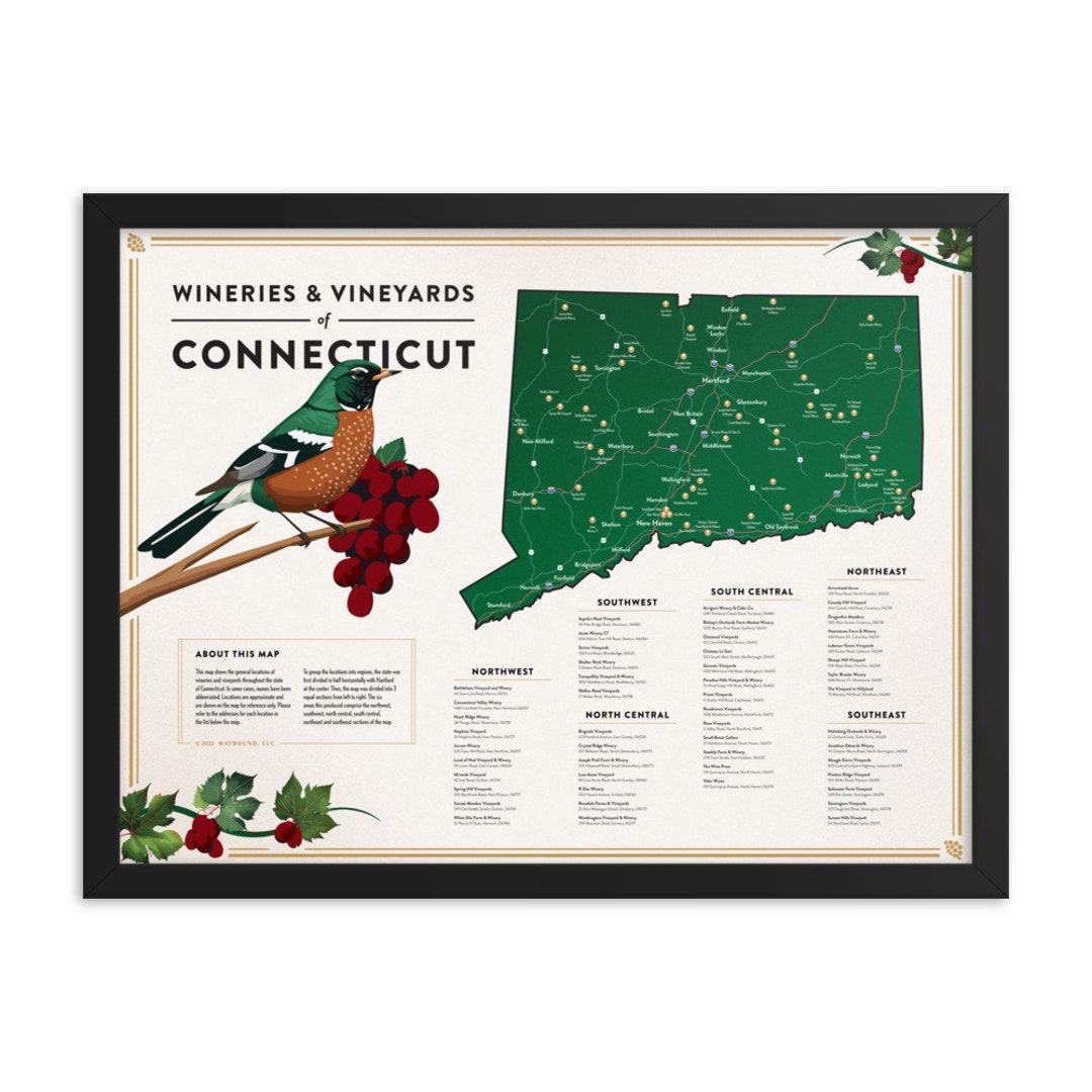 Connecticut Vineyards and Wineries Map - Framed - Etsy