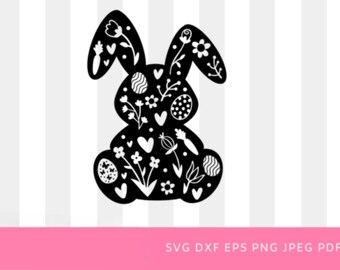 SVG Spring Rabbit Easter Bunny Flowers Floral Bunny SVG PNG Files ...