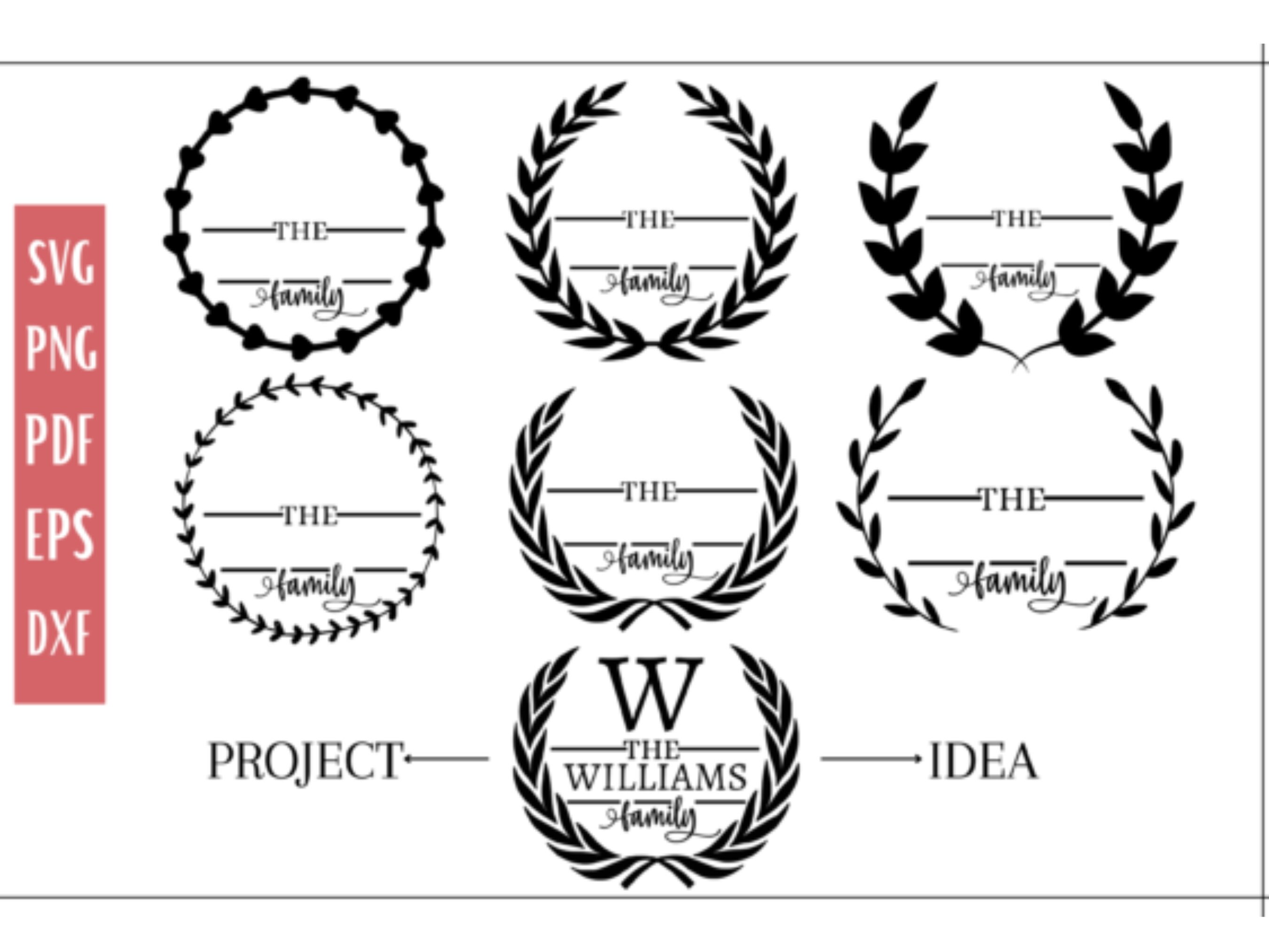 Last Name Round Wreath SVG Bundle, Floral Wreath Svg, Heart Laurel ...