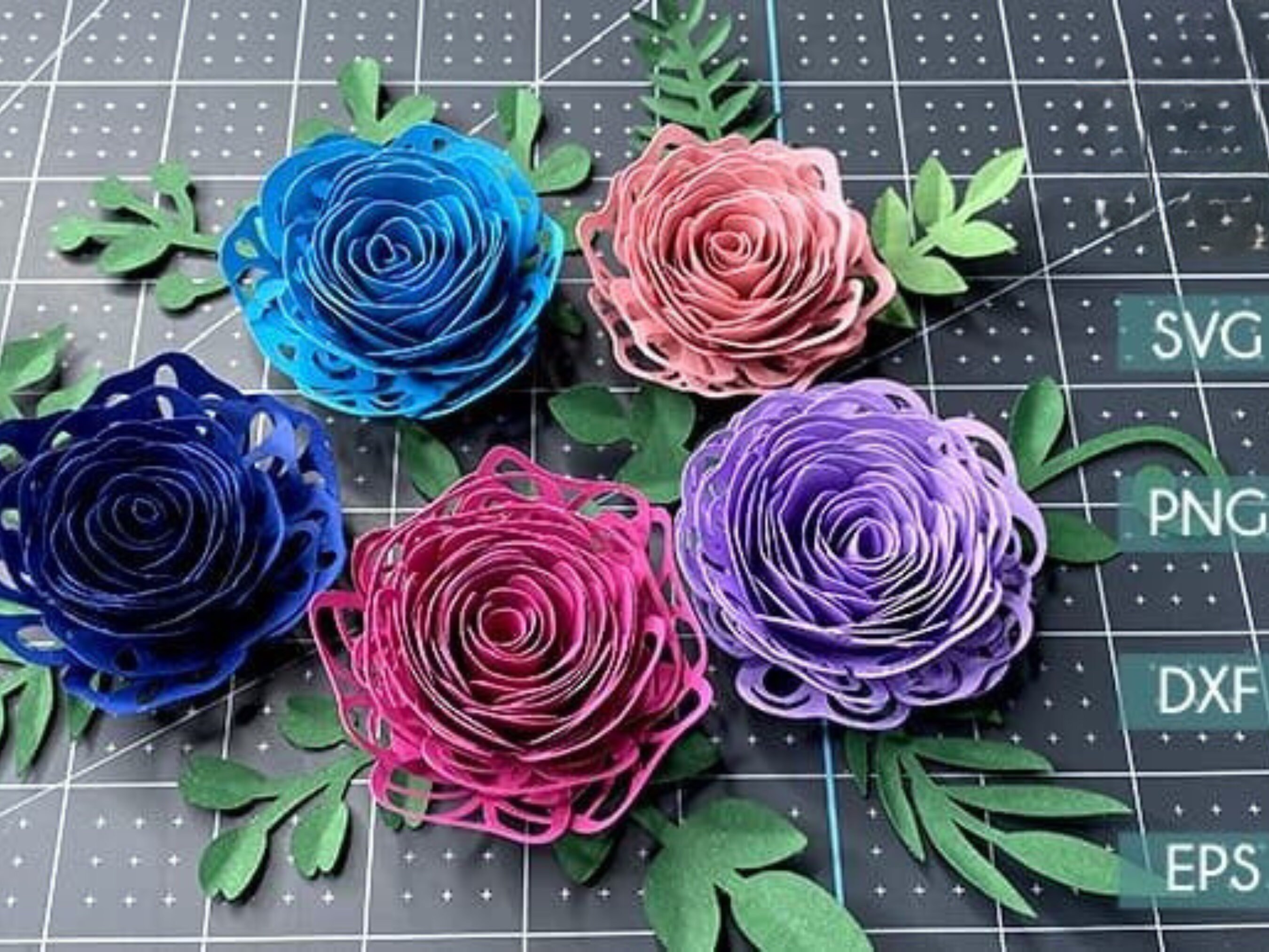 3D Flower SVG, Paper Flower & Leaf SVG Bundle, Rolled Flower Svg ...
