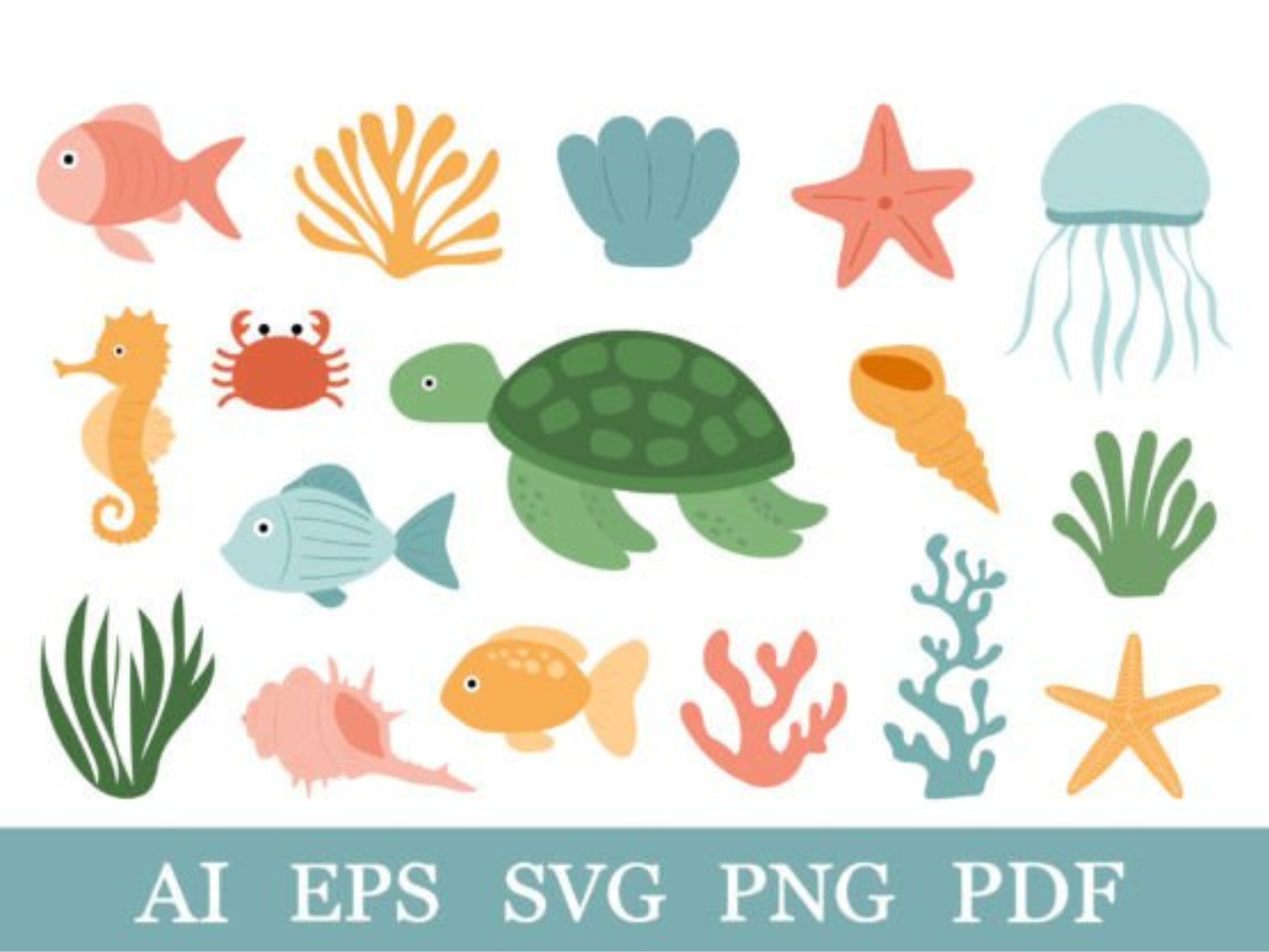 Cute Sea Animals SVG, Ocean Sea Animals PNG Clipart, Starfish, Whale ...