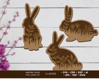 Floral Bunny Svg, Easter Bunny Laser Cut File, Standing Easter Ornament ...