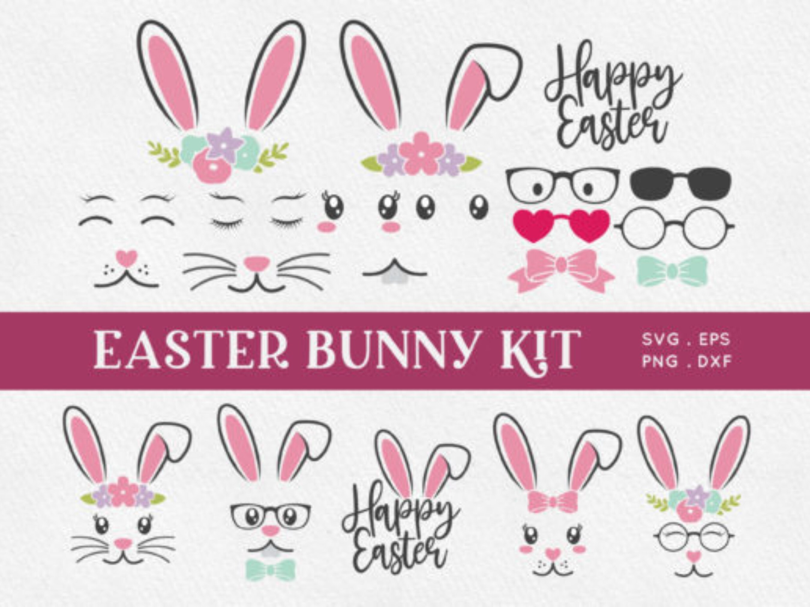 Easter Bunny Face Svg, Cute Bunny Faces Svg, Easter Bunny Svg, Bunny ...