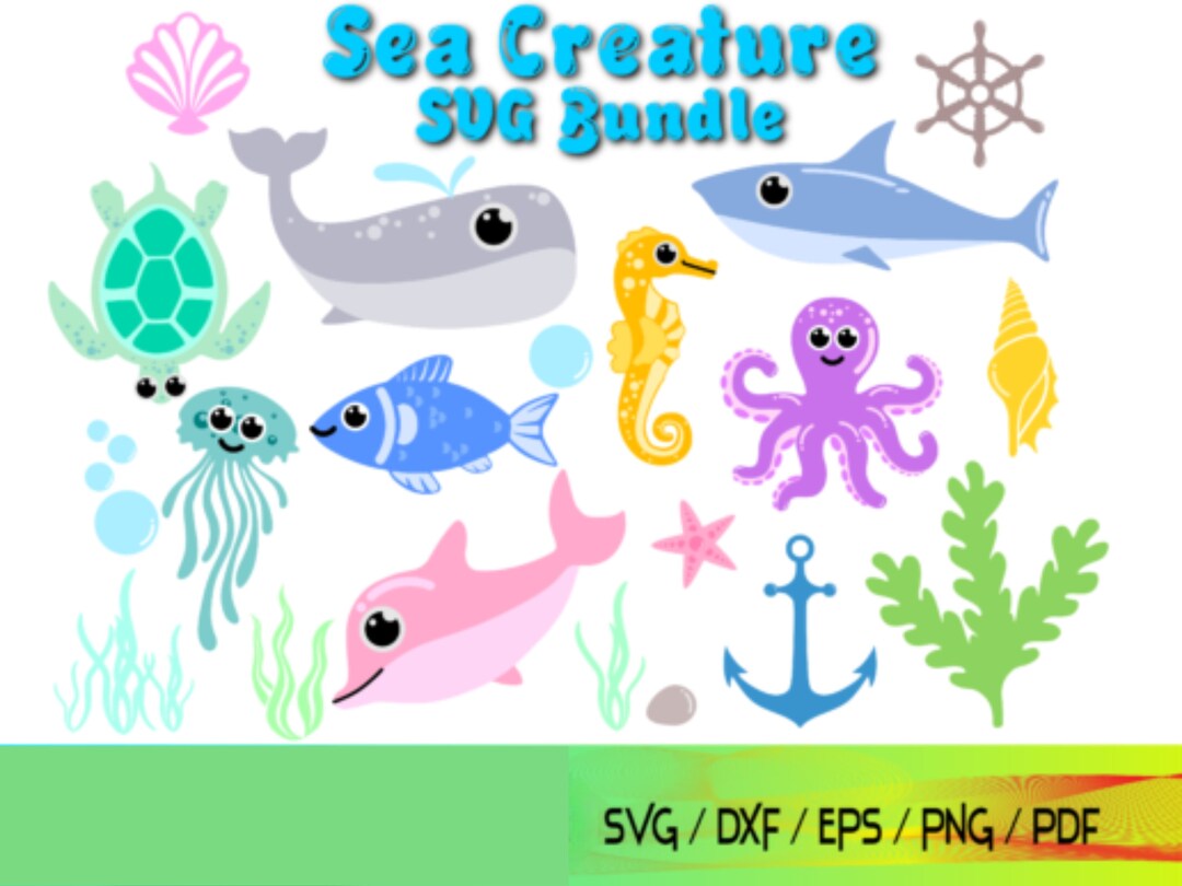 Cute Sea Animals SVG, Ocean Sea Animals PNG Clipart, Starfish, Whale ...