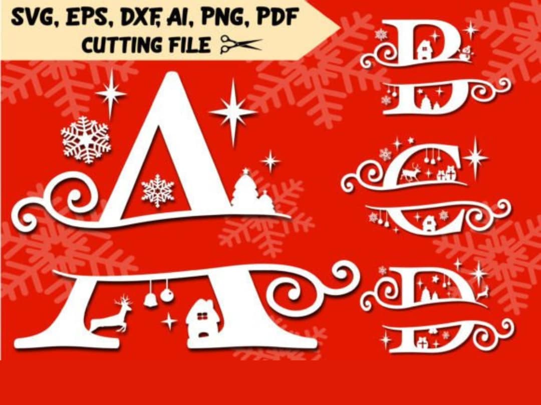 Christmas Split Alphabet SVG, Christmas Monogram Svg,26 Christmas ...