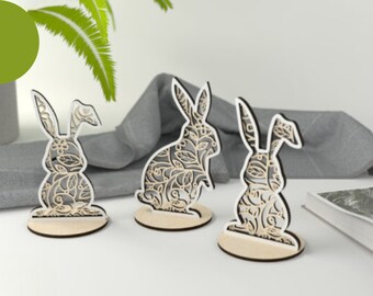 Easter Laser Cut Files Rabbits SVG Layered Bundle, Floral Bunny ...