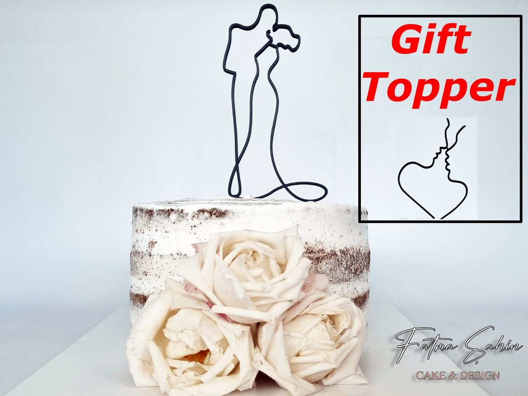 Minimalist Wedding Cake Topper • Kissing Couple Line Drawing Cake ...